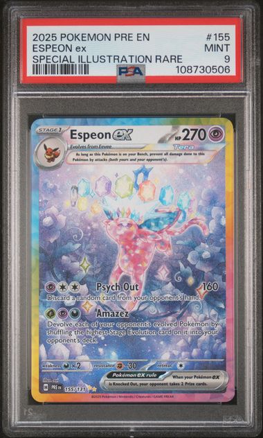 2025 Prismatic Evolutions Espeon EX 155/131 PSA 9 – TCG Kings